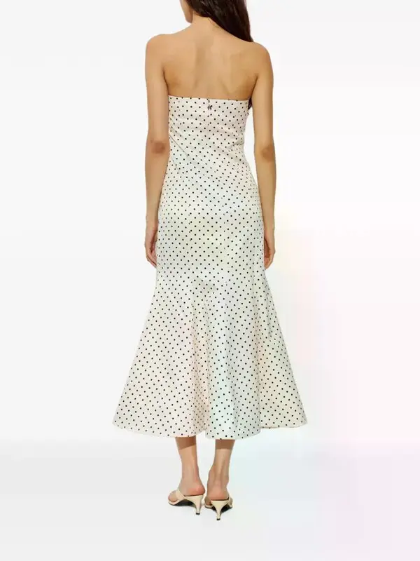 ROTATE BY BIRGER CHRISTENSEN Polka-dot Strapless Midi Dress