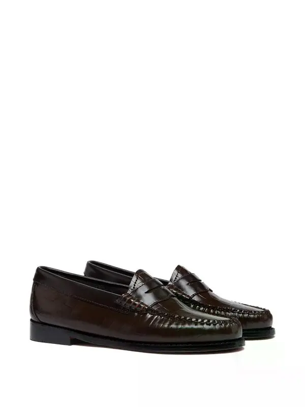 G.H.BASS Weejuns Crocodile-embossed Leather Loafers - Brown
