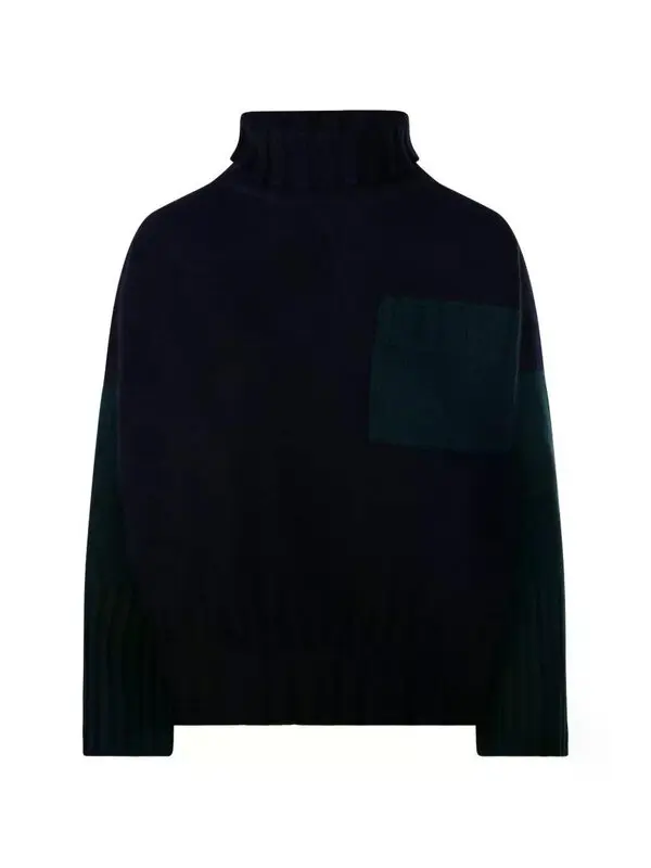 BEYOU Turtleneck Patch-pocket Sweater