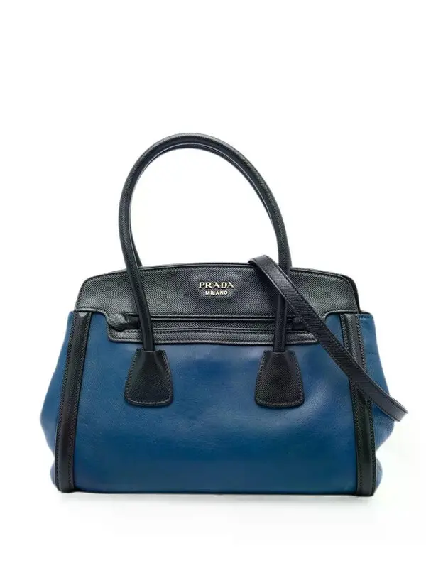 Prada 2013-2026 Bicolor Saffiano Trimmed City Calf Double Zip Satchel - Blue