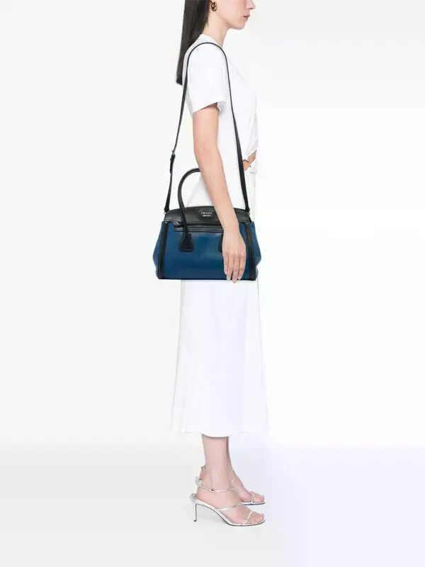 Prada Bicolor Saffiano Trimmed City Calf Double Zip Satchel - Blue