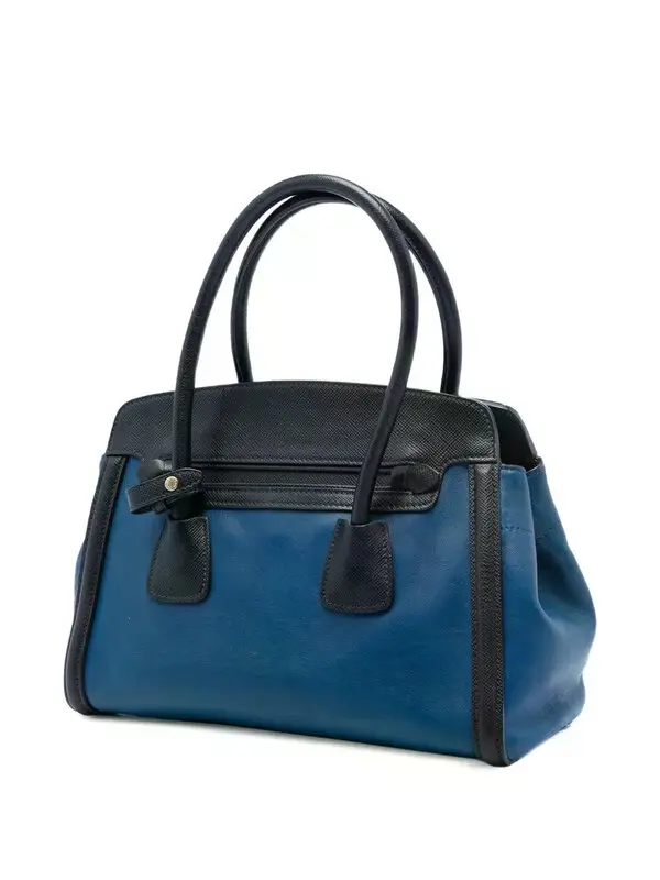 Prada Bicolor Saffiano Trimmed City Calf Double Zip Satchel - Blue