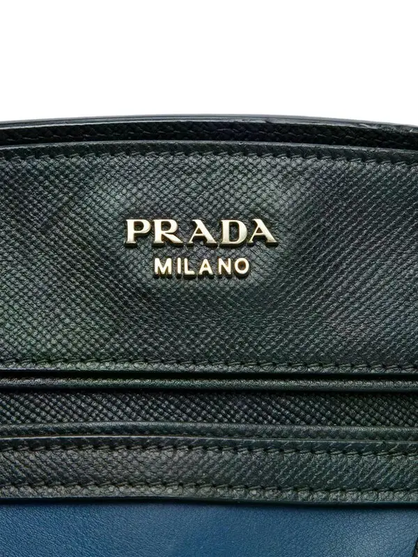 Prada Bicolor Saffiano Trimmed City Calf Double Zip Satchel - Blue
