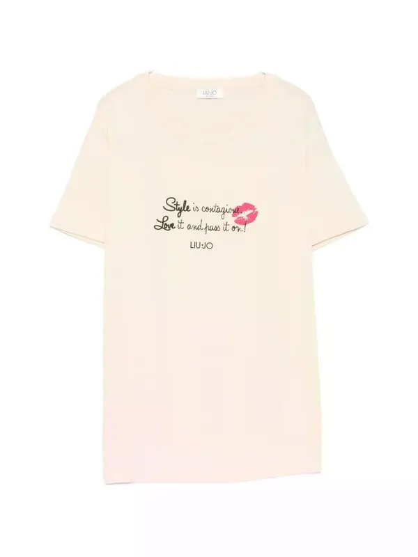 Liu Jo Crystal-embellished Graphic-print T-shirt - Neutrals