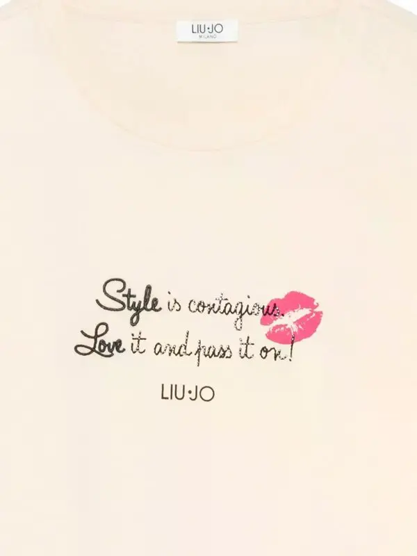Liu Jo Crystal-embellished Graphic Print T-shirt - Neutrals