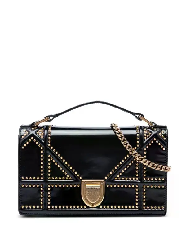 Dior 2017 Studded Patent Diorama Top Handle Wallet On Chain Satchel