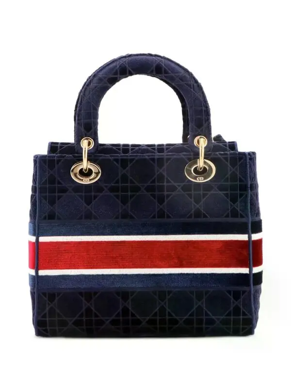 Dior Lady D-lite Bag Cannage Embroidered Velvet Medium Tote Bag