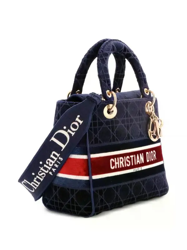 Dior Lady D-lite Bag Cannage Embroidered Velvet Medium Tote Bag