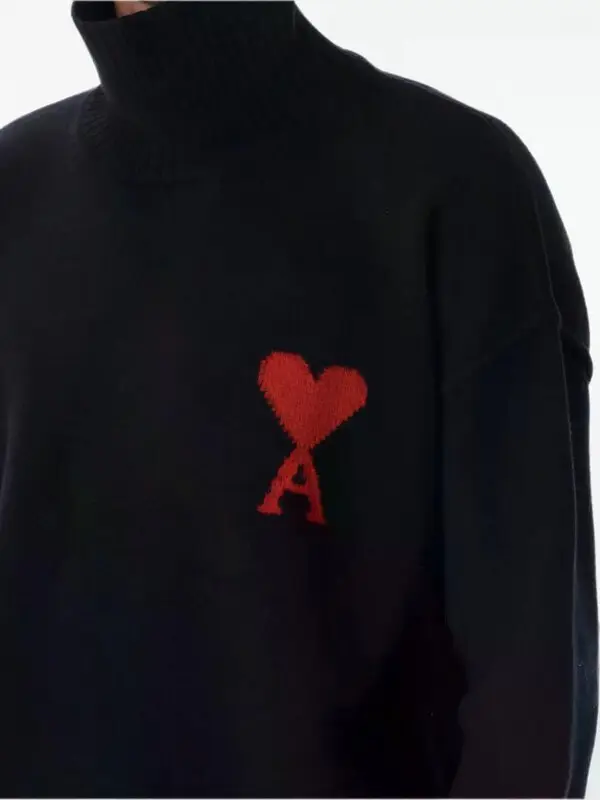 AMI Paris Funnel-neck Wool Sweater With De Coeur