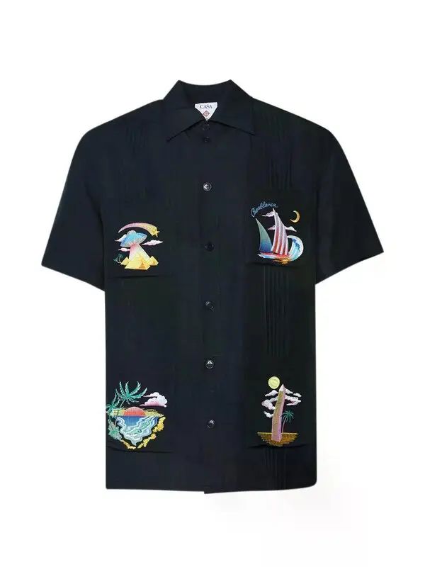 Casablanca Dark Grey Phantasmagoria Embroidered Short Sleeve Shirt - Black
