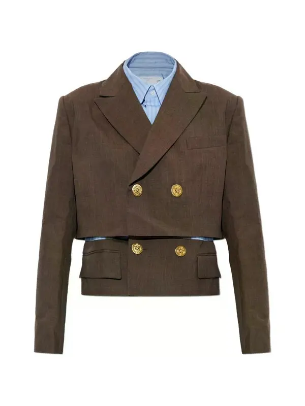 Sacai Double-breasted Layered Blazer - Brown