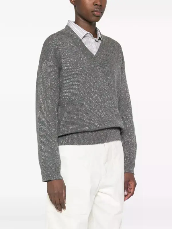 Brunello Cucinelli Ribbed V-neck Cashmere Pullover