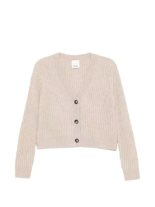 ALLUDE Ribbed V-neck Cardigan - Neutrals