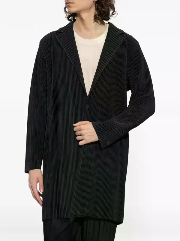 Issey Miyake Pleated Coat With Notched Lapels