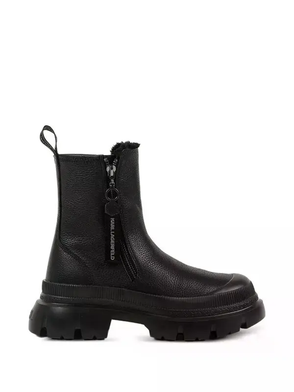 Karl Lagerfeld Logo-embossed Leather Ankle Boots - Black