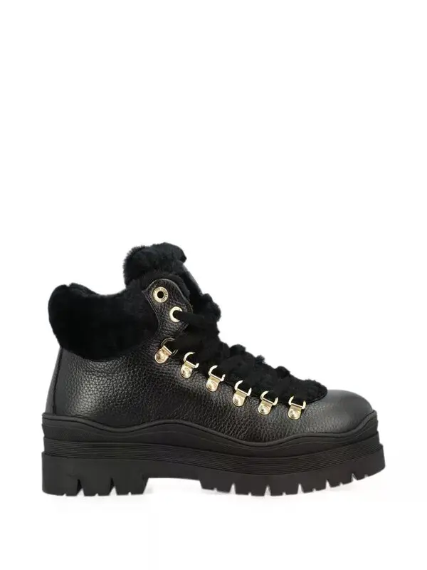 Bogner Lace-up Shearling-trim Ankle Boots - Black
