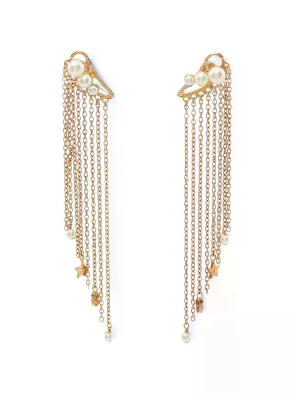 Dior 2010s Faux-pearl Chain Earrings - Gold