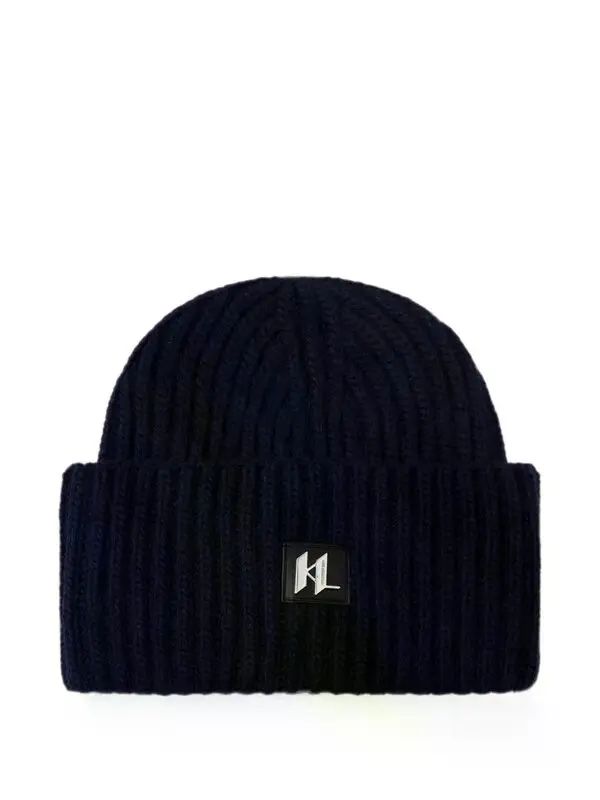 Karl Lagerfeld Logo-plaque Ribbed-knit Beanie Hat