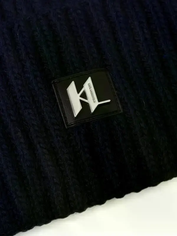 Karl Lagerfeld Logo-plaque Ribbed-knit Beanie Hat