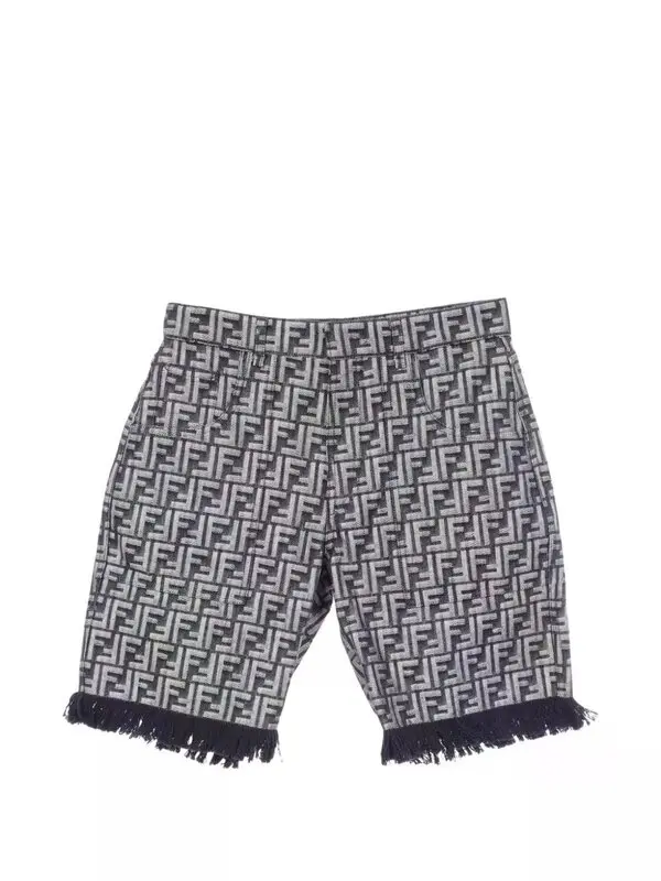 Fendi Zucca Monogram Denim Fringe Shorts
