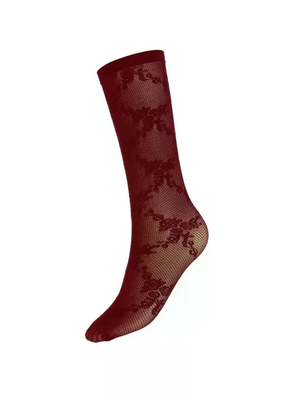 Wolford Floral-lace Socks - Red