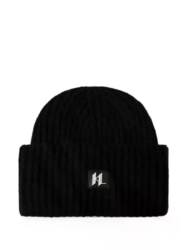 Karl Lagerfeld Logo-plaque Ribbed-knit Beanie Hat