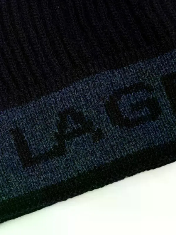 Karl Lagerfeld Logo-intarsia Ribbed-knit Beanie Hat