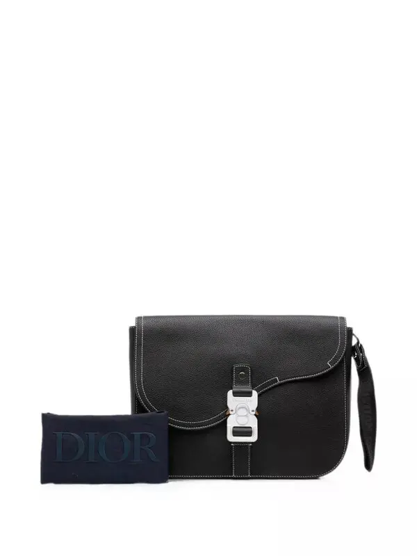 Dior 2024 Medium Grained Calfskin Saddle With Flap Clutch Bag - Black
