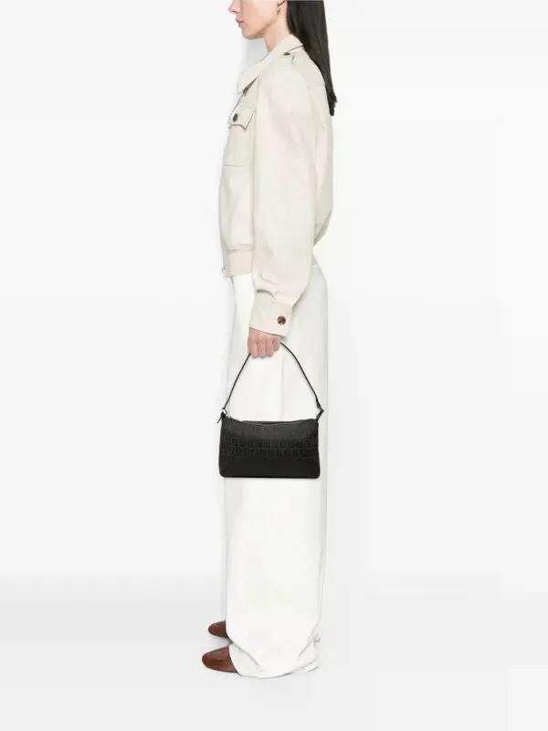 Fendi 2000-2010 Zucchino Canvas Pochette Shoulder Bag - Black