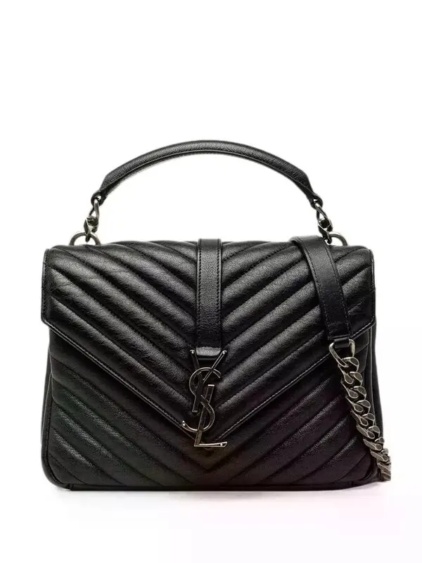 Saint Laurent 2016 Medium Chevron Sheepskin Monogram College Satchel - Black