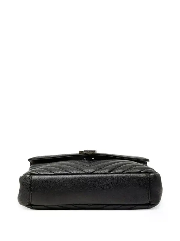 Saint Laurent 2016 Medium Chevron Sheepskin Monogram College Satchel - Black