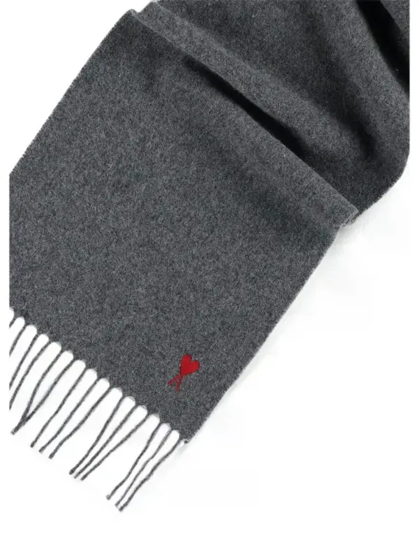 AMI Paris De Coeur Fringed Scarf - Grey