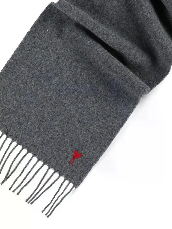 AMI Paris De Coeur Fringed Scarf - Grey