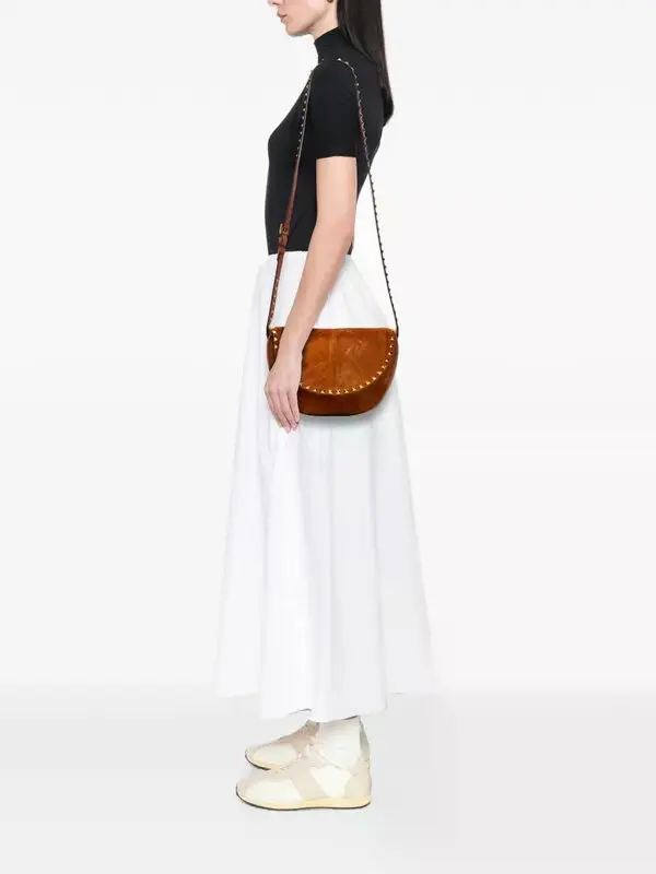 Valentino Garavani 2018-2026 Suede And Calfskin Rockstud Halfmoon Crossbody Bag - Brown