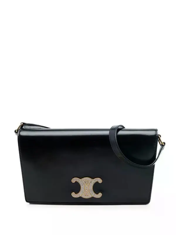 Celine 2022 Shiny Calfskin Strass Triomphe Trapeze Shoulder Bag - Black