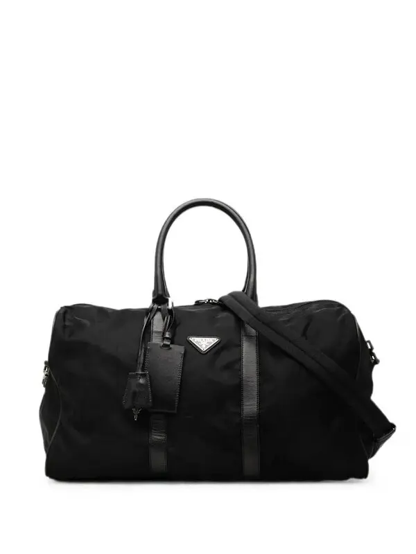 Prada Saffiano Trimmed Tessuto Travel Bag - Black