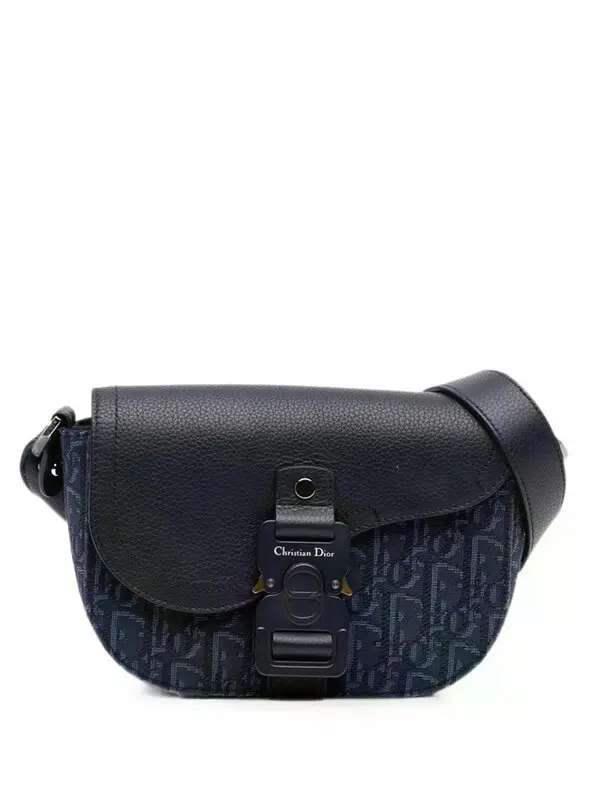 Dior 2024 Mini Oblique Canvas Saddle Buckle Messenger Bag Crossbody Bag - Blue