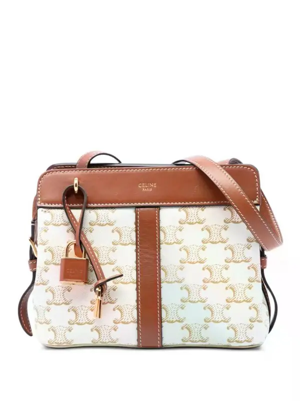 Celine Triomphe Coated Canvas Cabas De France Crossbody Bag - White