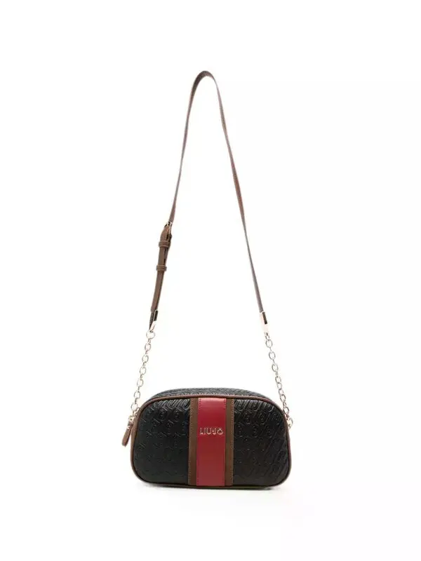 Liu Jo Medium Monogram-embossed Stripe-detail Cross Body Bag - Black