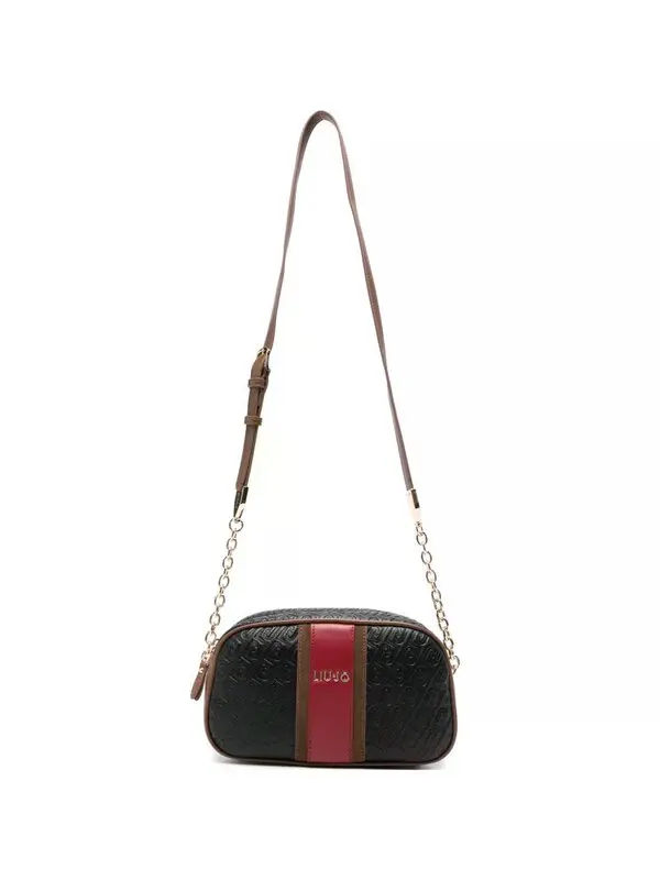 Liu Jo Medium Monogram-embossed Stripe-detail Cross Body Bag - Black