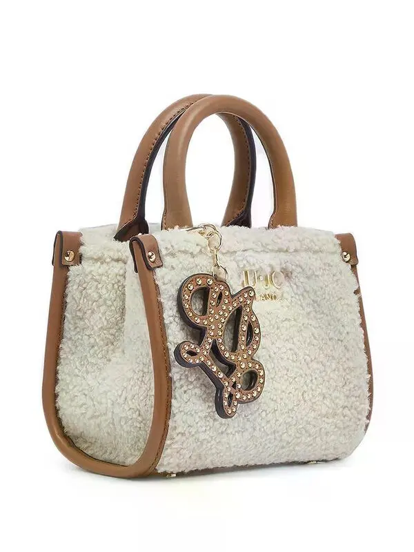 Liu Jo Faux Shearling Logo Plaque Tote Bag