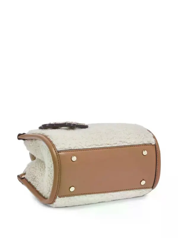 Liu Jo Faux Shearling Logo Plaque Tote Bag