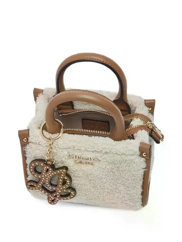 Liu Jo Faux Shearling Logo Plaque Tote Bag
