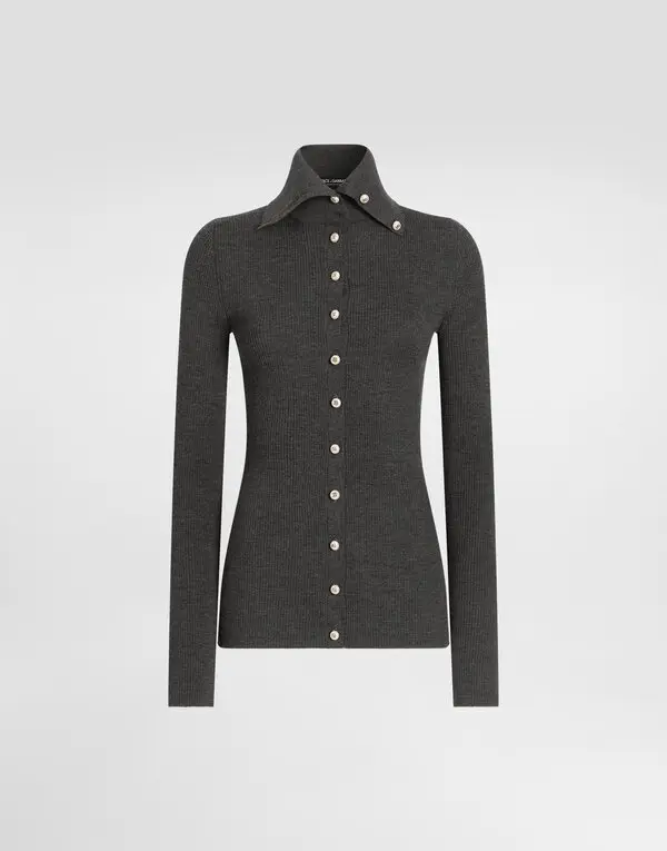 Dolce & Gabbana Ribbed Wool Cardigan Collection Gray