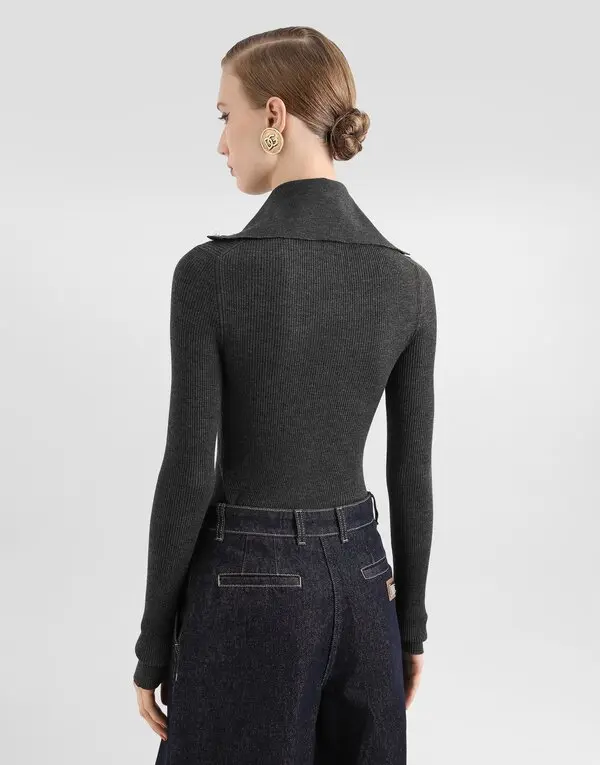Dolce & Gabbana Ribbed Wool Cardigan Collection Gray