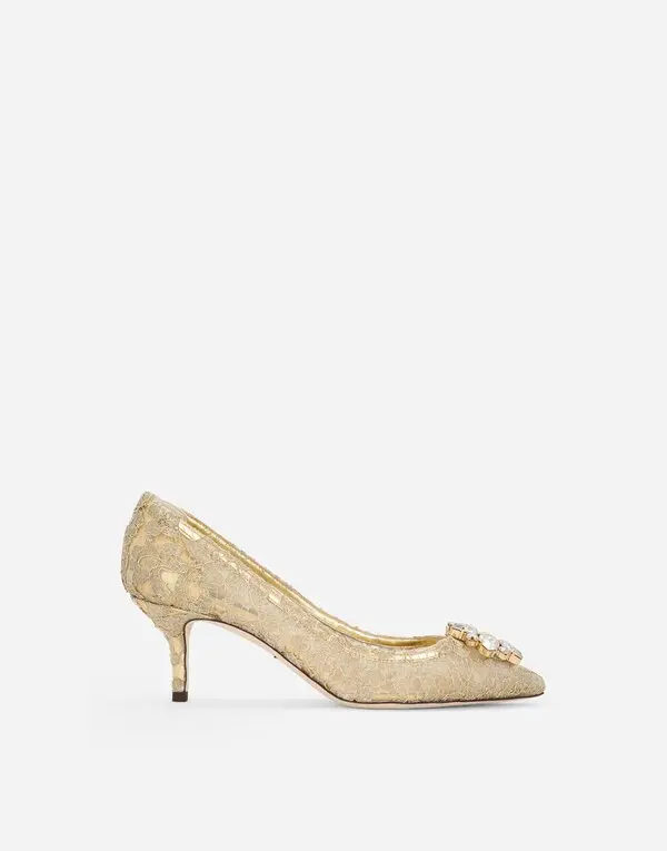 Dolce & Gabbana Lurex Lace Pumps With Brooch Detailing - Gold