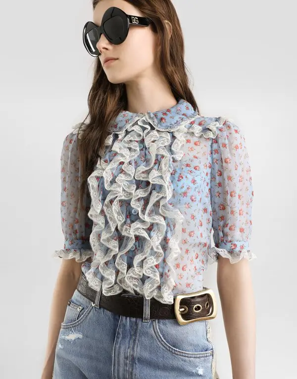 Dolce & Gabbana Rose-print Chiffon Shirt - Multicolor