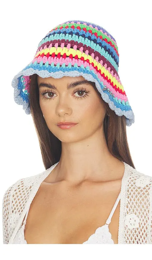 GANNI Crochet Stripe Bucket Hat In . Also - Blue