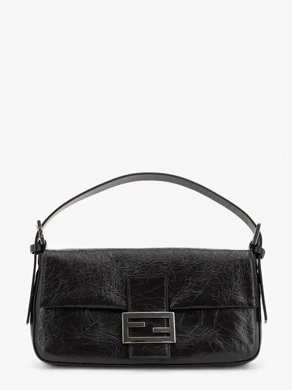Fendi Baguette Vintage-effect Leather Shoulder Bag - Black