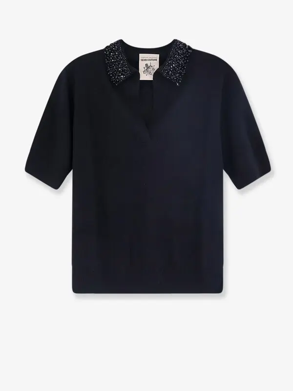 SEMICOUTURE Polo Virgin Wool And Cashmere Blend Shirt - Black